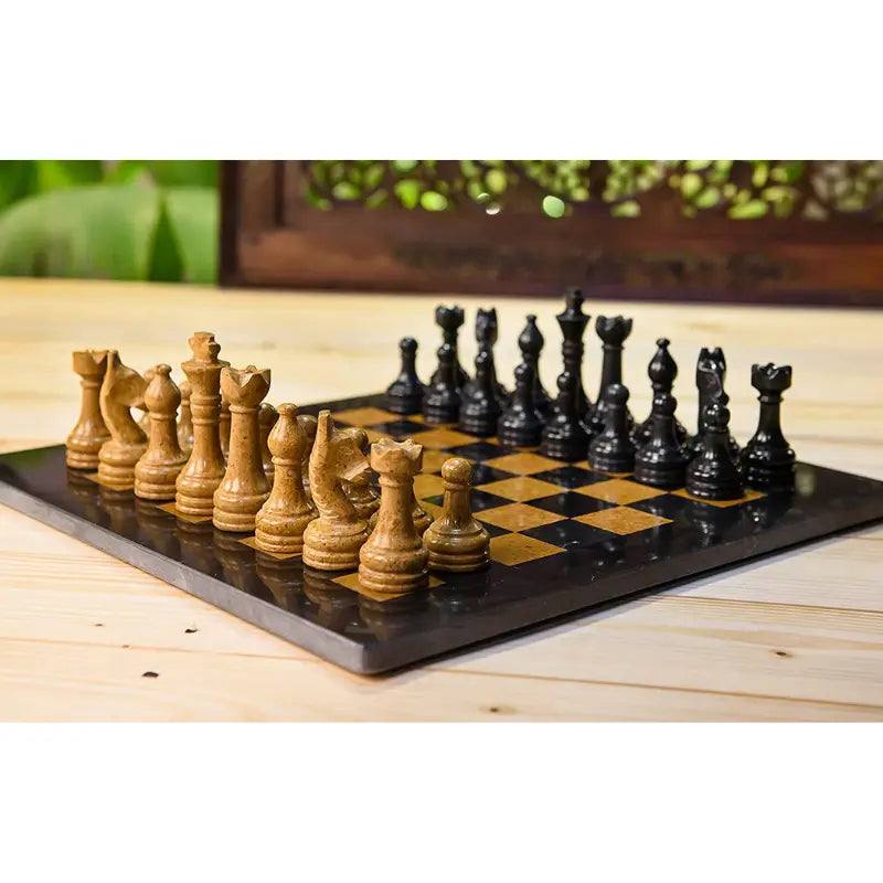 15" Black & Gold Marble Chess Set – Luxury Handmade Board