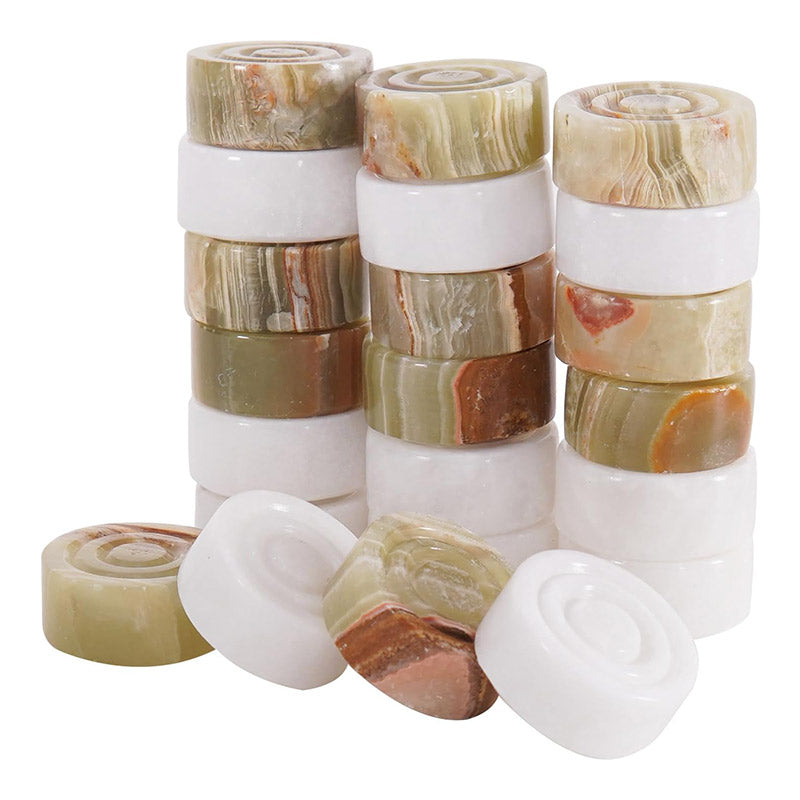 White and Green Onyx Natural Marble Checkers Figures Set