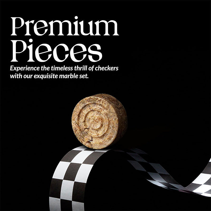 Black and Coral Natural Marble Checkers Figures Set