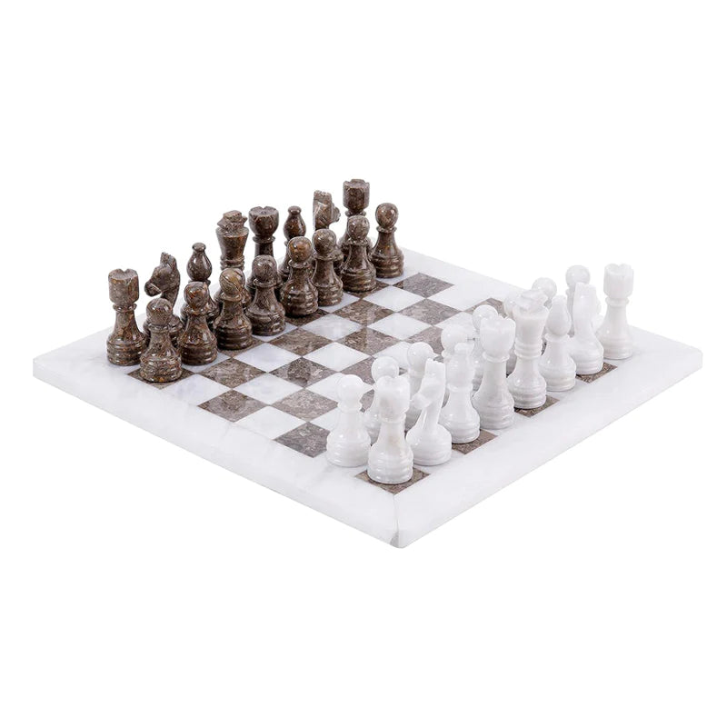 12 Inch White and Oceanic Marble Chess Set