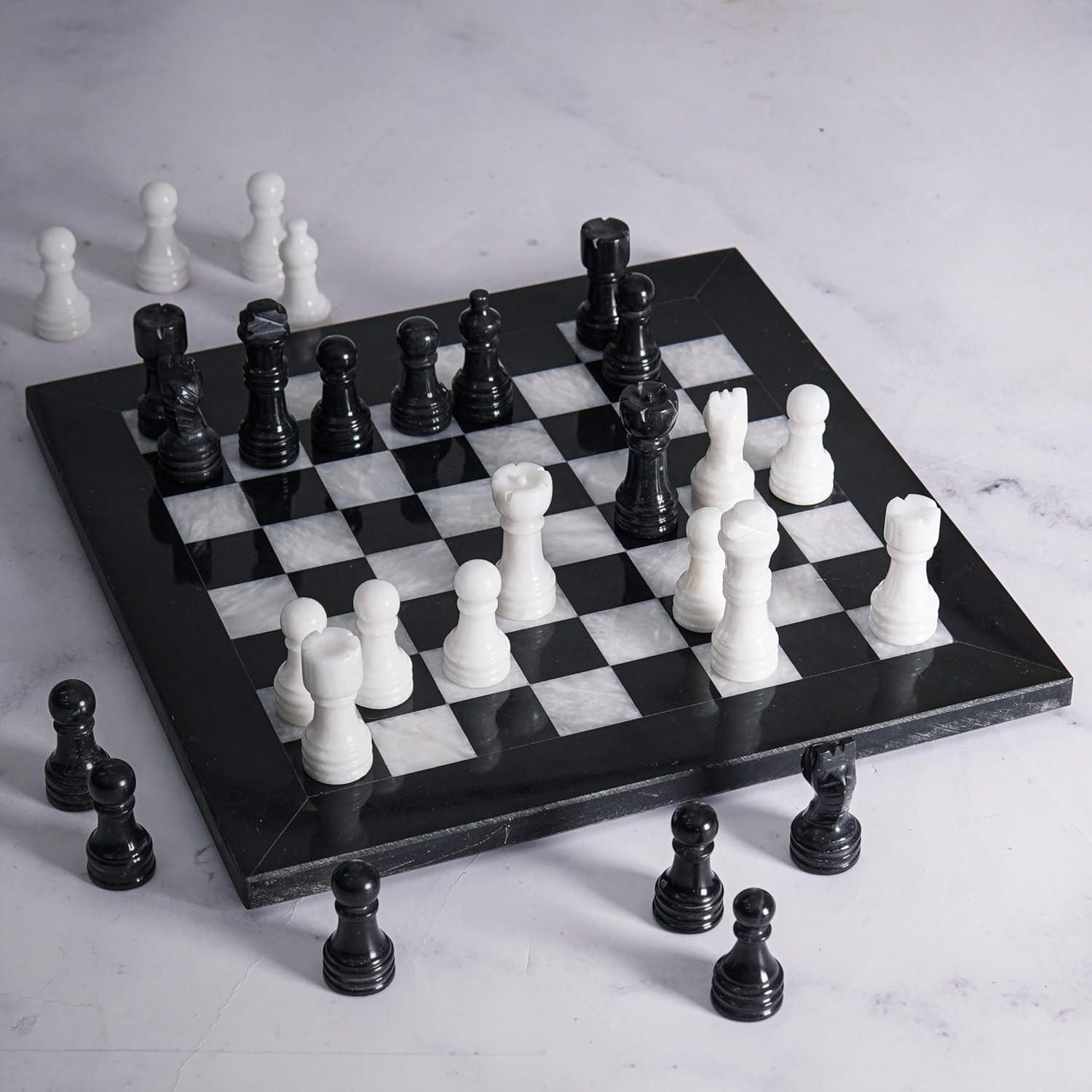 10 Inch Black And White Handmade Marble Chess Set With Storage Box ...