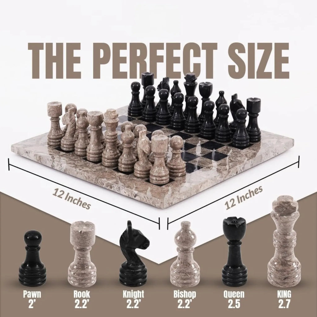 12 Inches Oceanic and Black Marble Chess Set with Storage Box