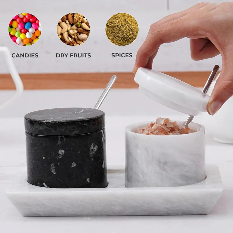 Black & White Marble Salt Cellar – Elegant Kitchen Decor