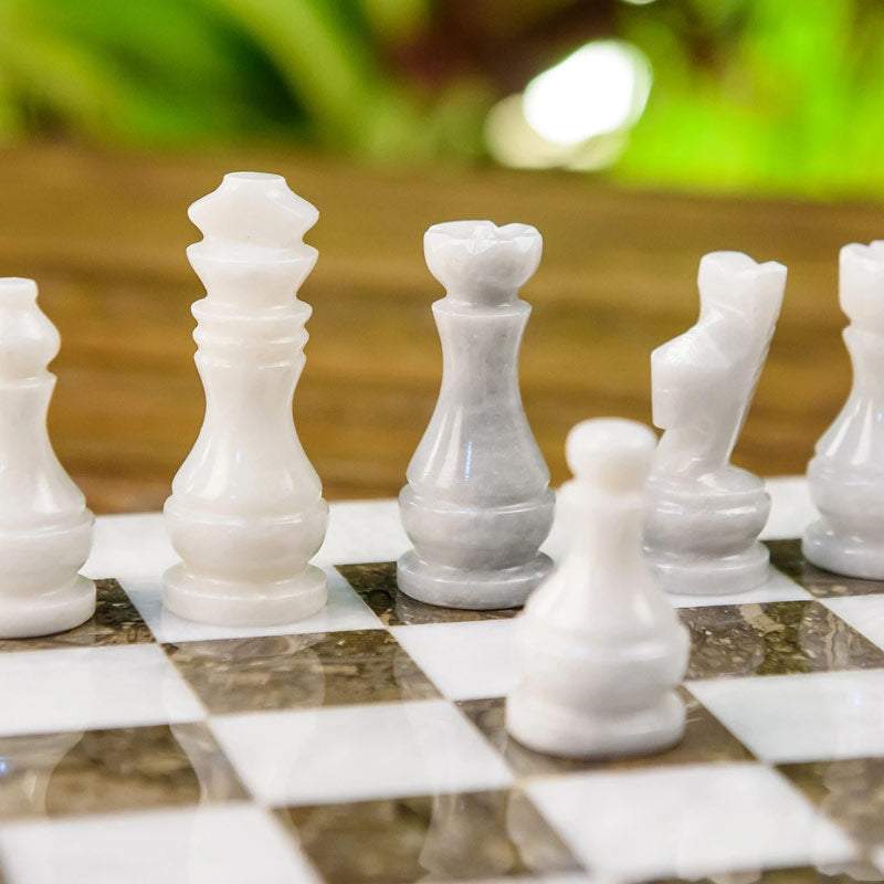 12 Inch White and Oceanic Marble Chess Set