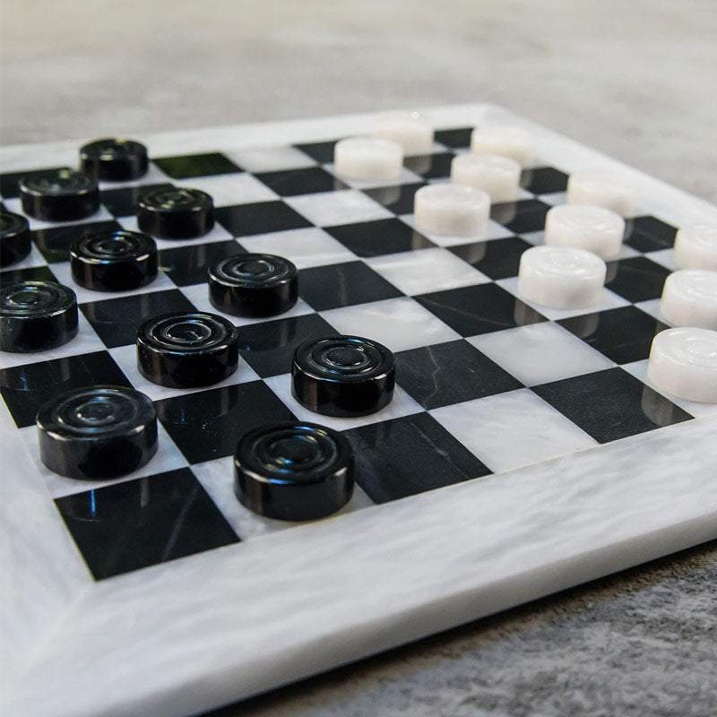 White and Black Premium Quality Marble Checkers Set