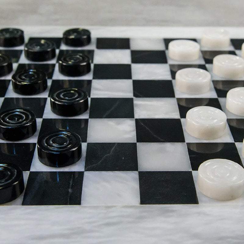 White and Black Premium Quality Marble Checkers Set