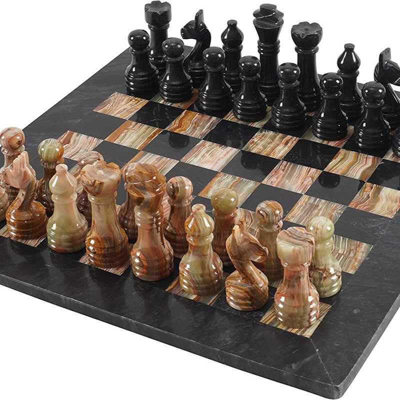 15 Inch Black & Multi Green Onyx Marble Chess Set
