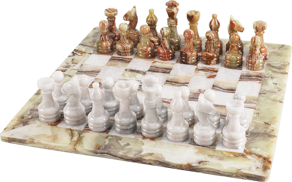 Green and White Onyx Marble Chess Set – Luxury Decor Piece