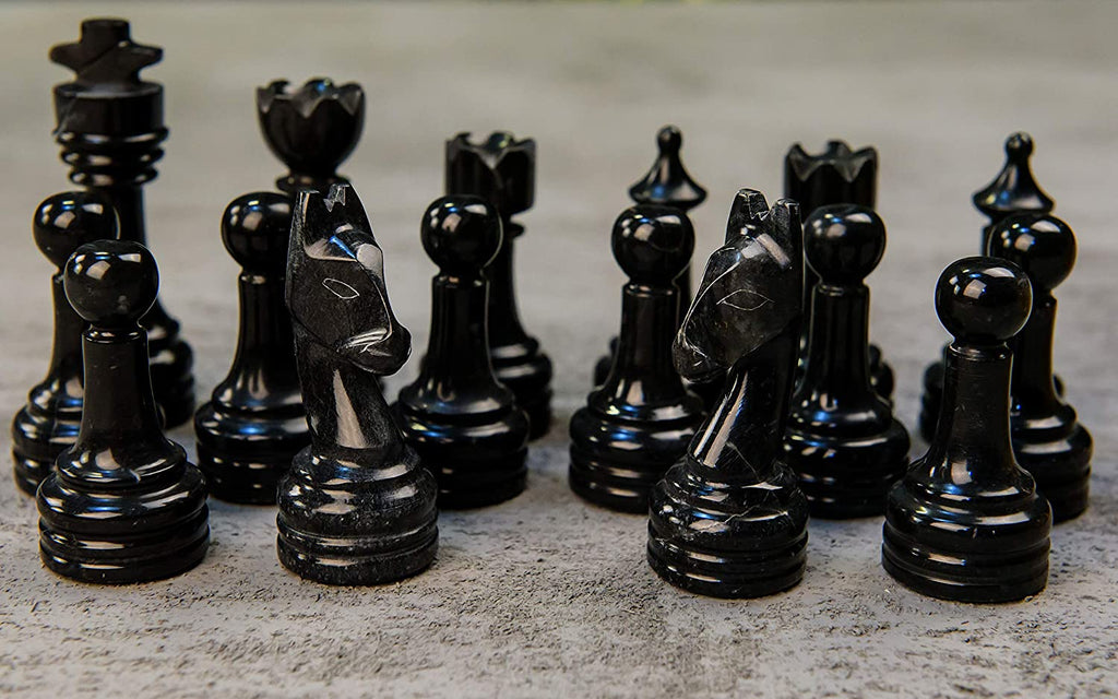 Handmade Black & Coral Chess Pieces - Fits 16-20" Boards