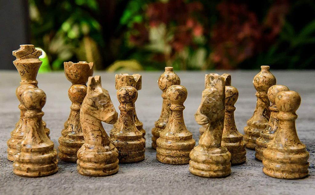 Handmade Black & Coral Chess Pieces - Fits 16-20" Boards